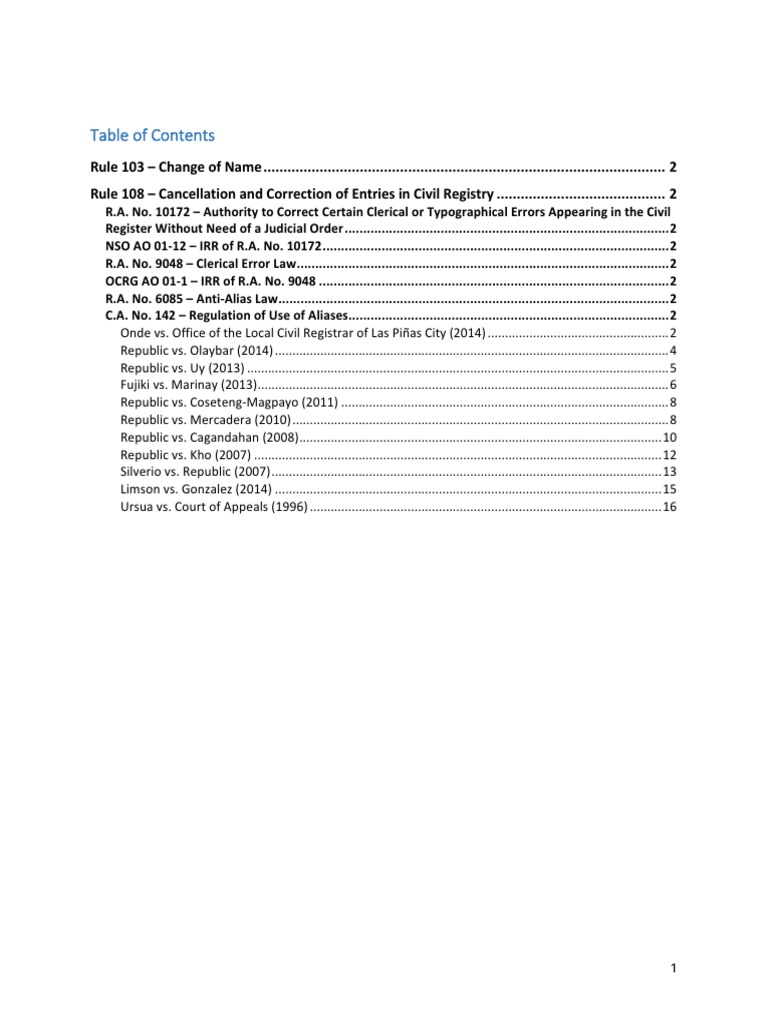 SpecPro Doctrines 7 Rules 103 and 108 | PDF | Judgment (Law) | Marriage