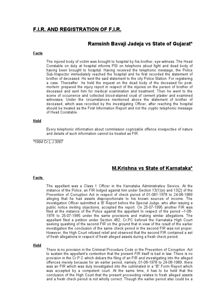 FIR Registration and Legal Cases | PDF