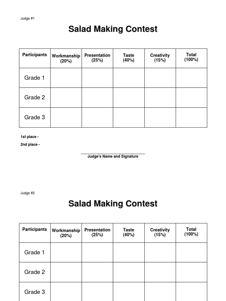 Salad Making Contest: Grade 1 | PDF | Cooking | Cooking, Food & Wine
