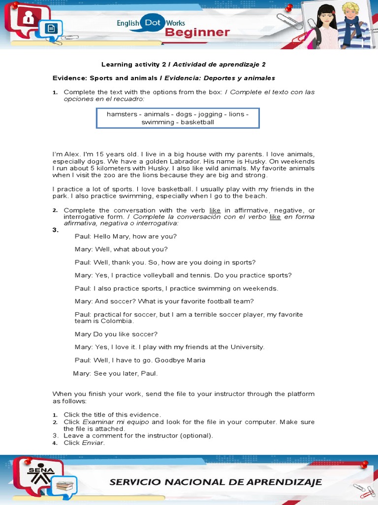 Sports and Animals Learning Activity | PDF | Hobbies | Recreation