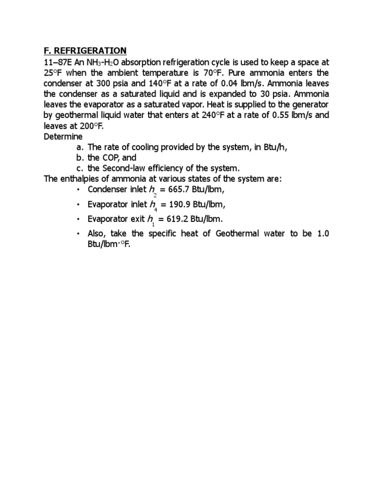Refrigeration Engineering Pre Final Exam Problem & Solution | PDF