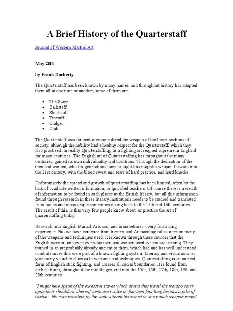 A Brief History of The Quarterstaff | PDF | Sword | Dagger