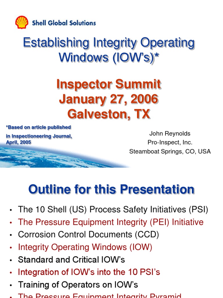 Establishing Integrity Operating Windows John Reynolds | PDF | Pipe ...