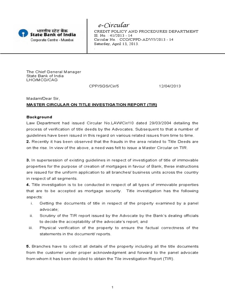 Master Circular TIR 2013 PDF | PDF | Mortgage Law | Will And Testament