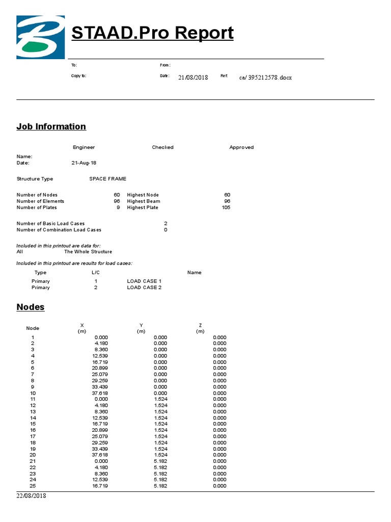 STAAD - Pro Report: Job Information | PDF | Structural Engineering ...
