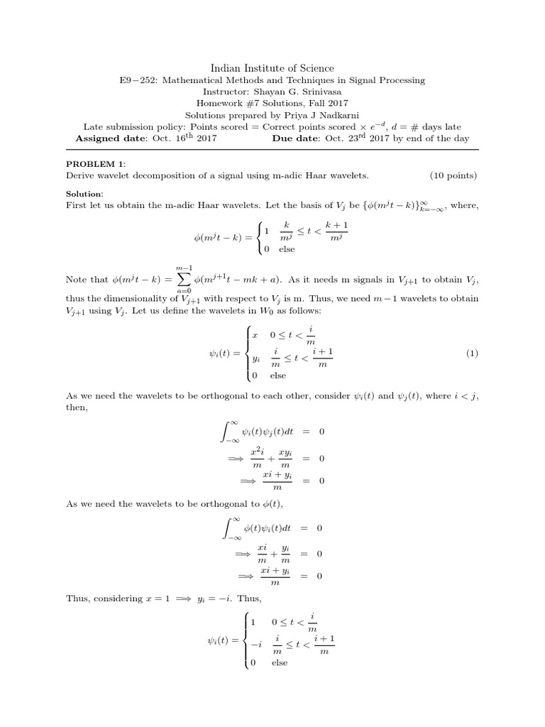 Indian Institute of Science: Problem 1 | PDF | Wavelet | Basis (Linear Algebra)