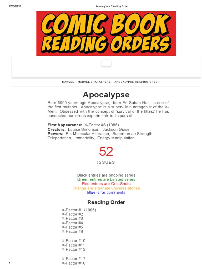 Apocalypse Reading Order | PDF | Comics | Marvel Comics