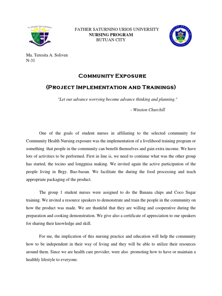 Community Exposure (Project Implementation and Trainings) : Nursing ...