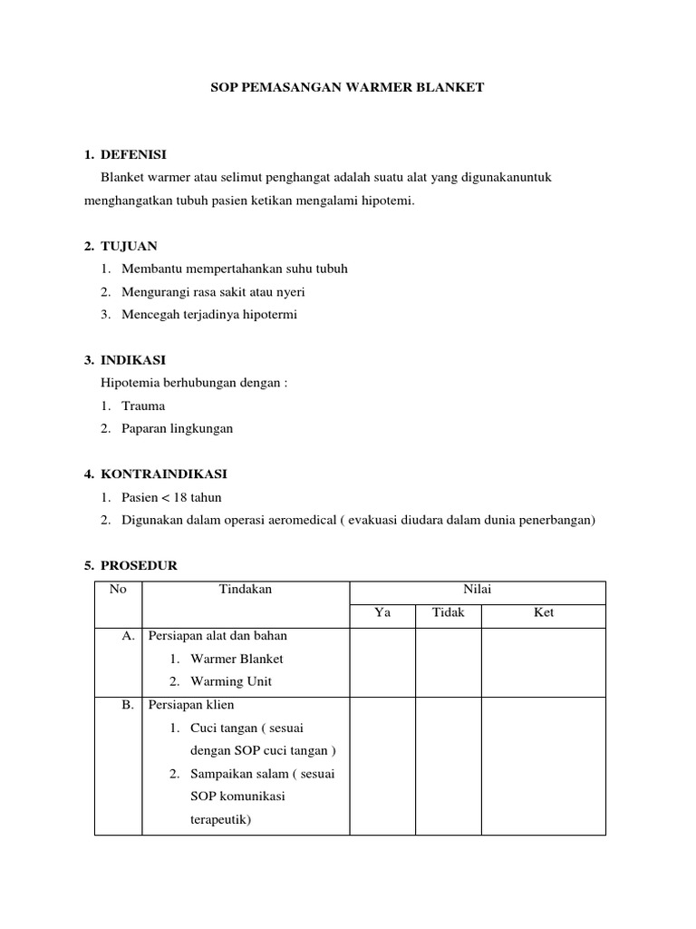 Sop Pemasangan Warmer Blanket | PDF | Pengembangan Diri | Sains ...