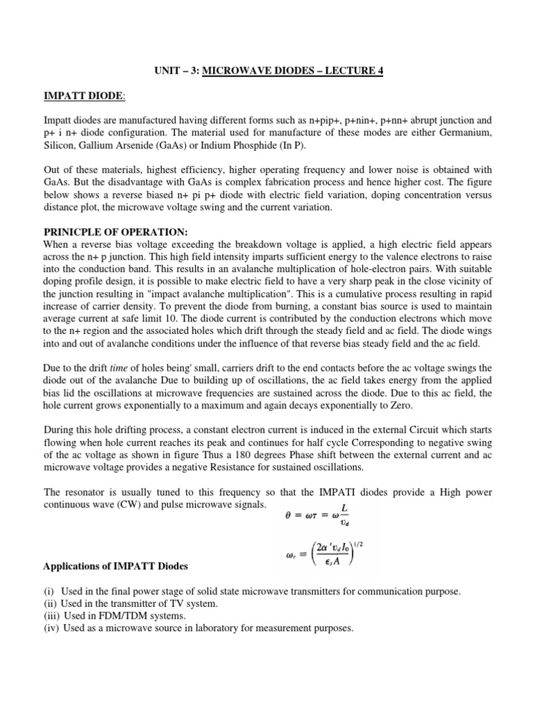 Unit - 3: Microwave Diodes - Lecture 4 Impatt Diode | PDF | Diode ...