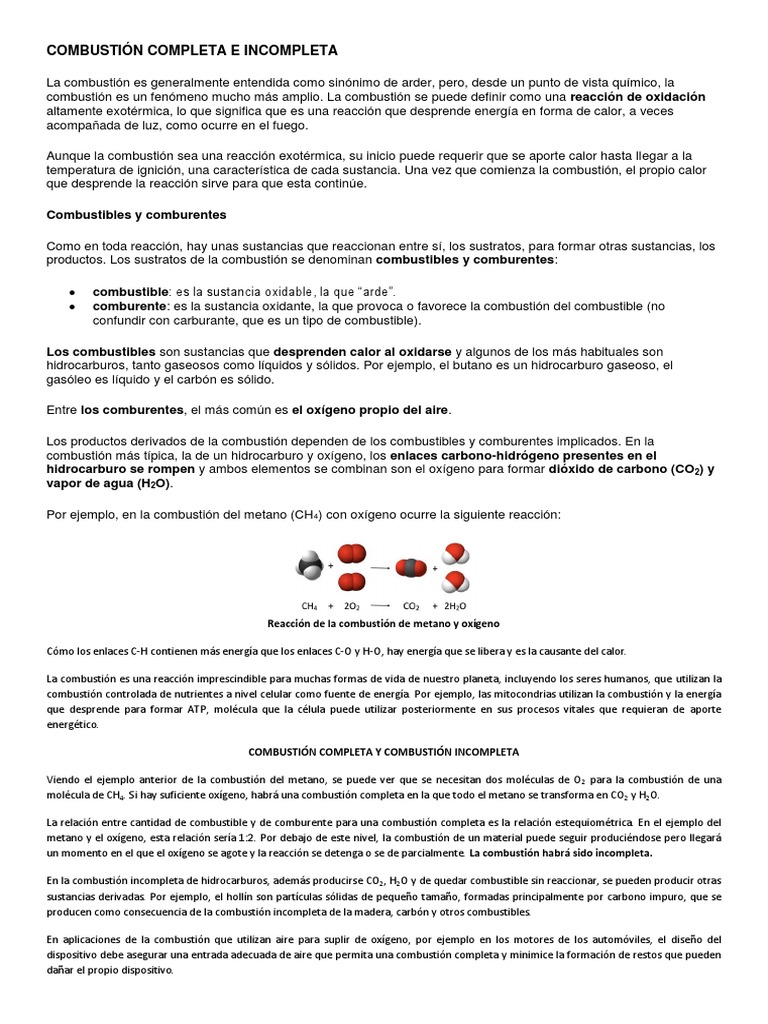 Combustion Completa e Incompleta | PDF | Combustión | Combustibles