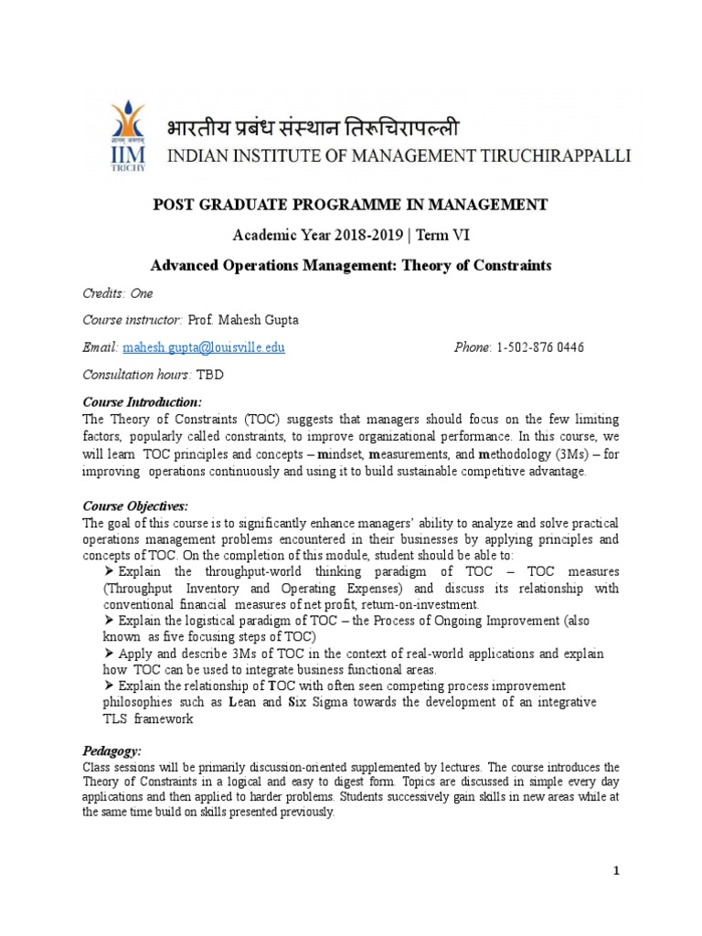 Advanced Operations Management Theory of Constraints | PDF | Behavior ...