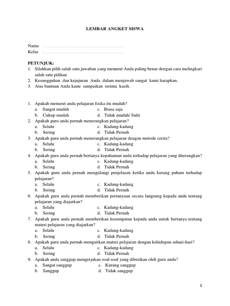 Angket Siswa | PDF