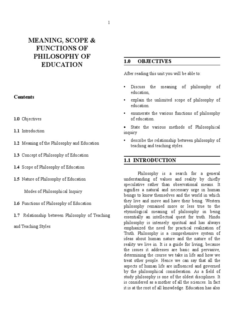 Meaning Scope Functions of Philosophy of Education | PDF | Philosophy ...