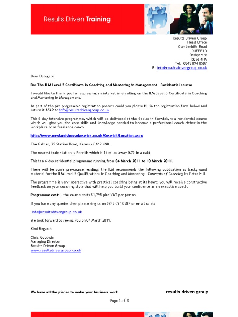 01 ILM Level 5 Certificate Enrolment Mar 2011 Residential | PDF ...