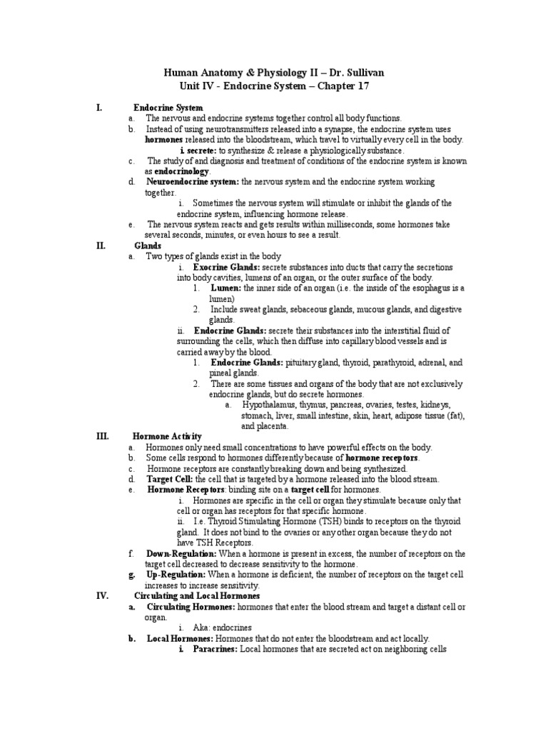Human Anatomy & Physiology II - Dr. Sullivan Unit IV - Endocrine System ...