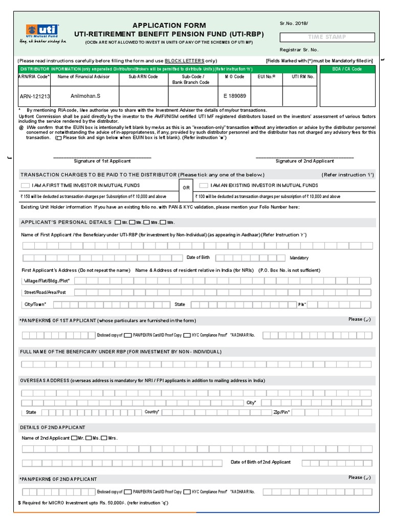 UTI - Retirement Benefit Pension Fund New Editable Aplication Form ...