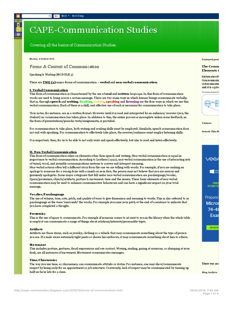 CAPE-Communication Studies - Forms Context of Communication | PDF ...