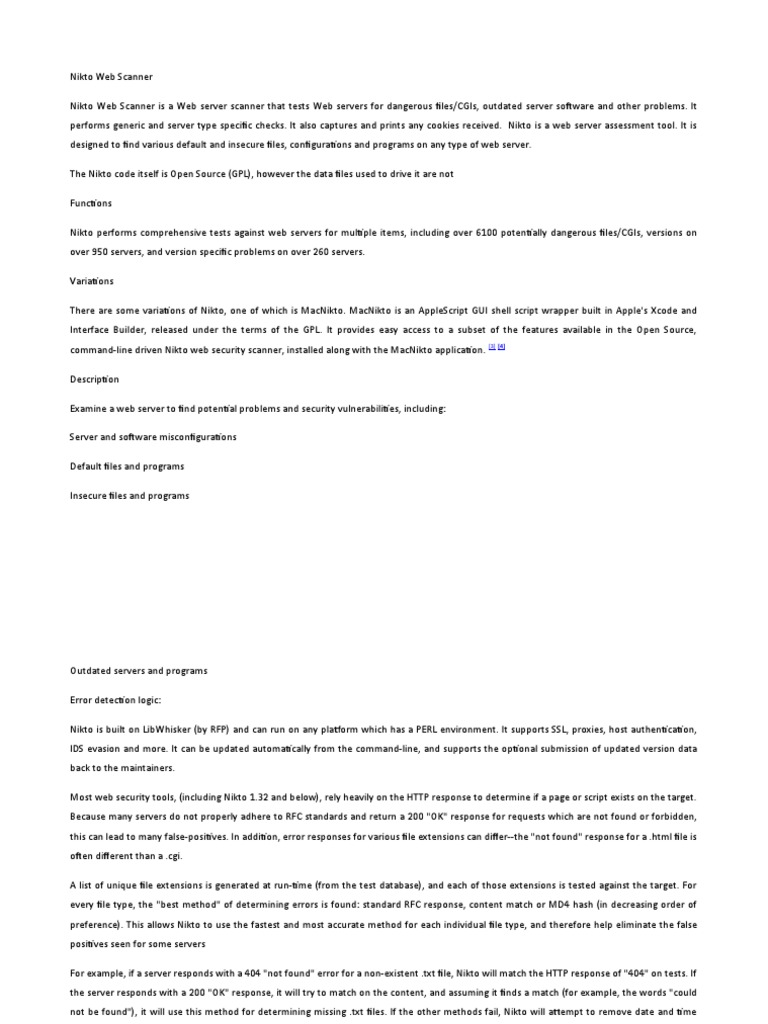 Nikto Web Scanner | PDF | Port (Computer Networking) | Software Engineering