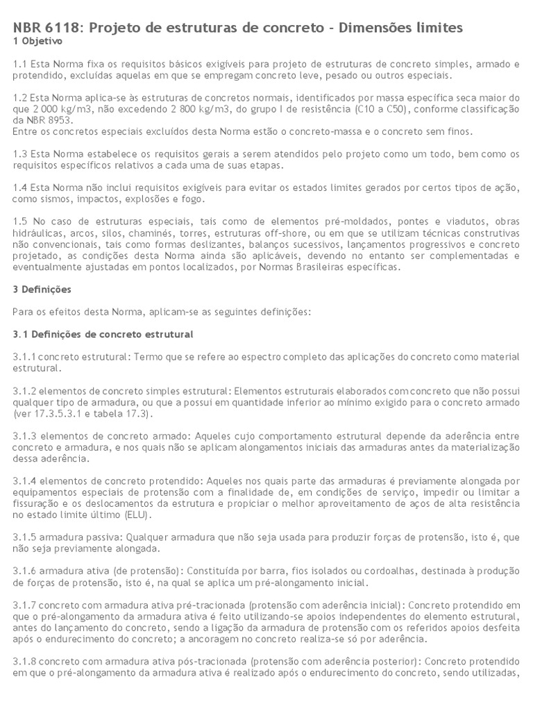 NBR 6118 Resumida | PDF | Concreto | Estresse (Mecânica)