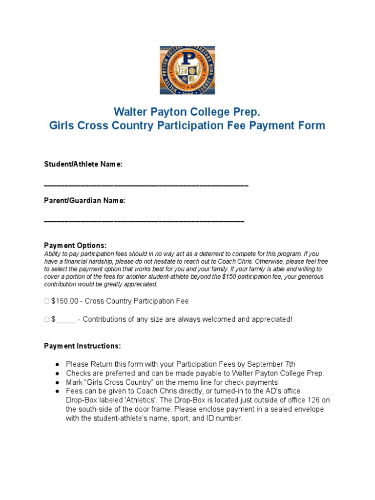 Girls Cross Country Fee Form | PDF