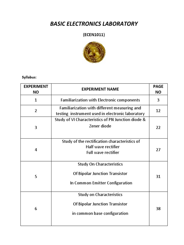 Basic Electronics Laboratory: (ECEN1011) | PDF | Bipolar Junction Transistor | Rectifier