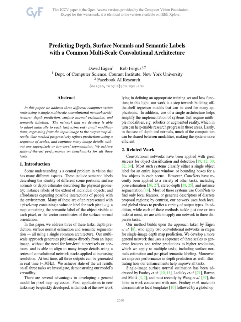 Predicting Depth, Surface Normals and Semantic Labels With A Common Multi-Scale Convolutional ...