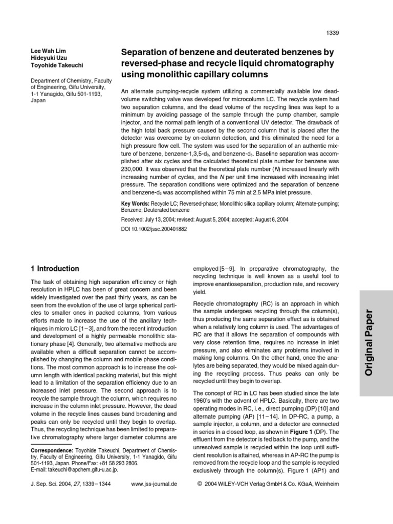 Separation of Benzene and Deuterated Benzenes by Reversed-Phase and ...