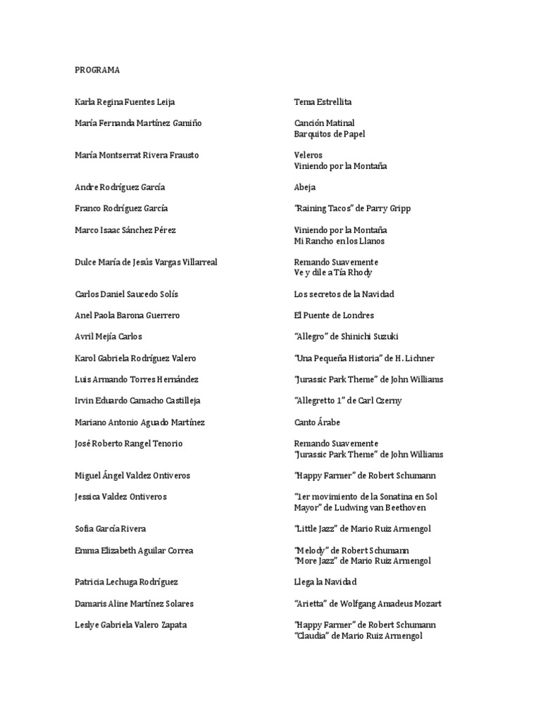 Recital Final Del Taller Infantil de Piano | PDF