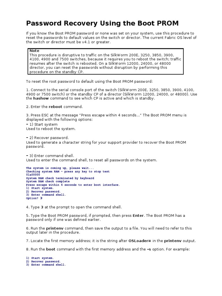 Password Recovery Using The Boot PROM | PDF | Booting | Command Line Interface