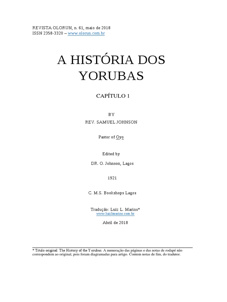 A Historia Dos Yorubas, Samuel Jonhson, Cap.1 PDF | PDF | Meca | Idolatria