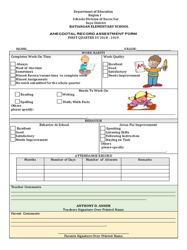 Anecdotal Record Assestment Form | PDF | Behavior Modification ...