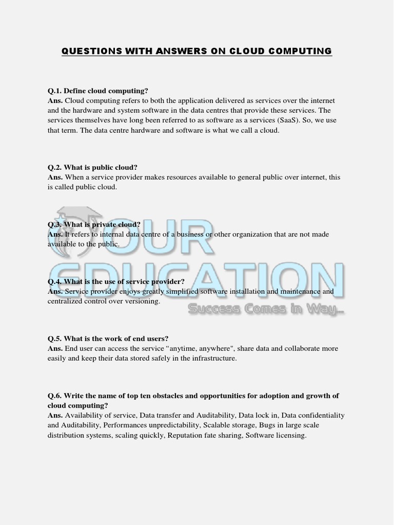 Questions With Answers On Cloud Computin PDF | Download Free PDF ...