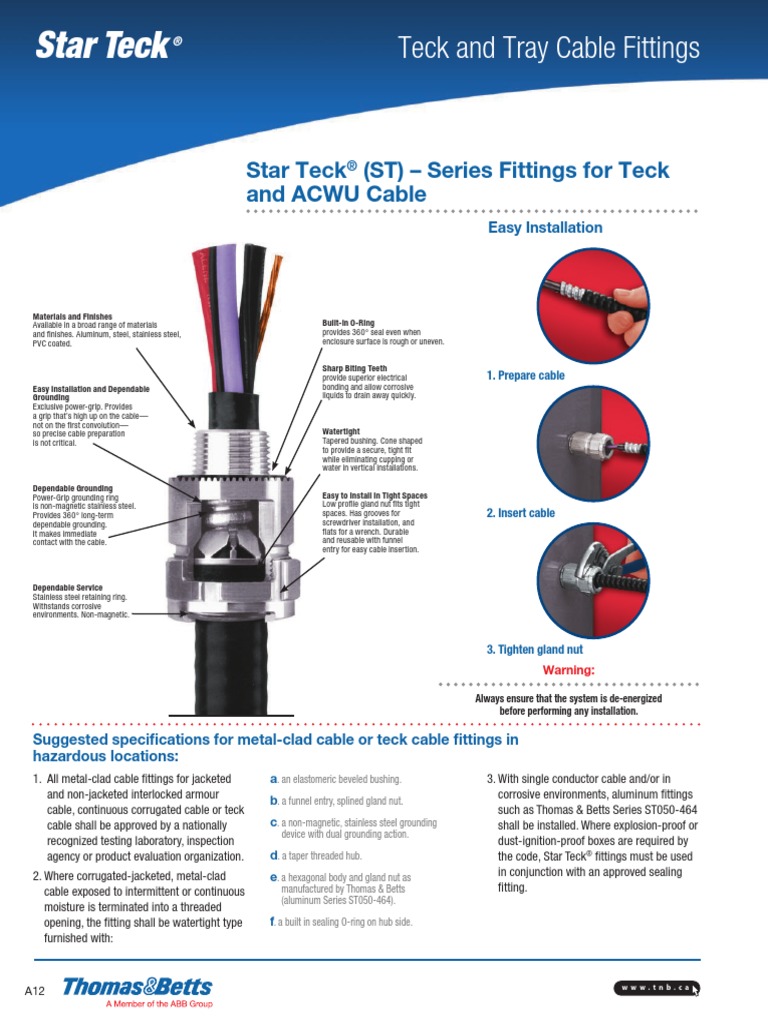 CABLE GLAND Star Teck ST Series Fittings For Teck and Acwu Cable | PDF ...