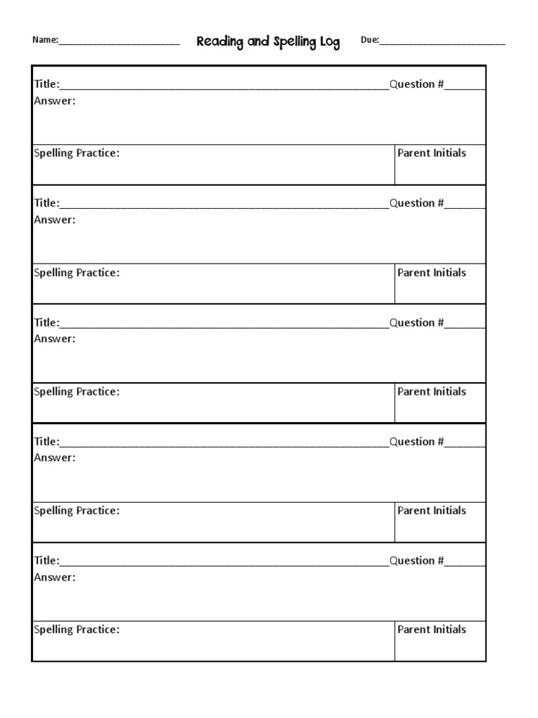 Reading and Spelling Log | PDF