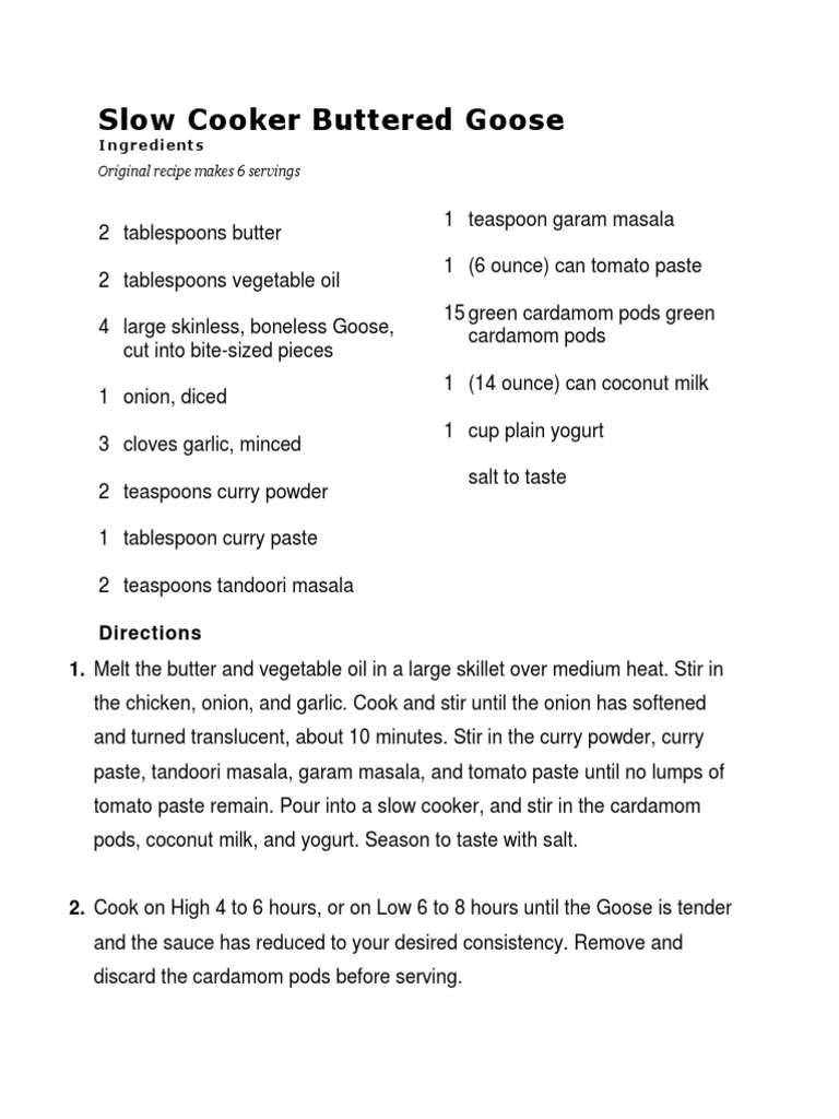 Slow Cooker Buttered Goose | PDF | Curry | Garlic