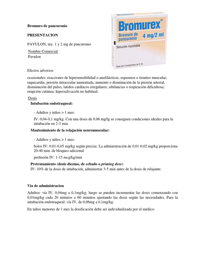 Bromuro de Pancuronio | PDF | Medicina CLINICA | Especialidades Medicas