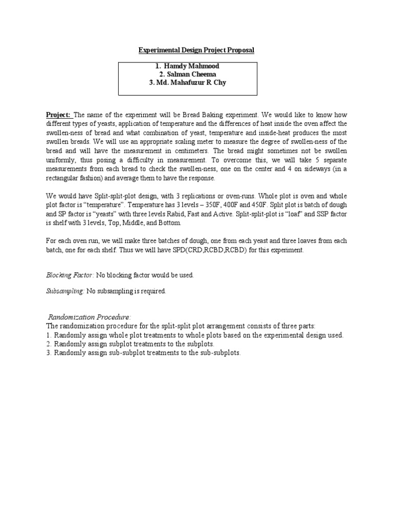 Experimental Design Proposal | PDF | Breads | Research Methods