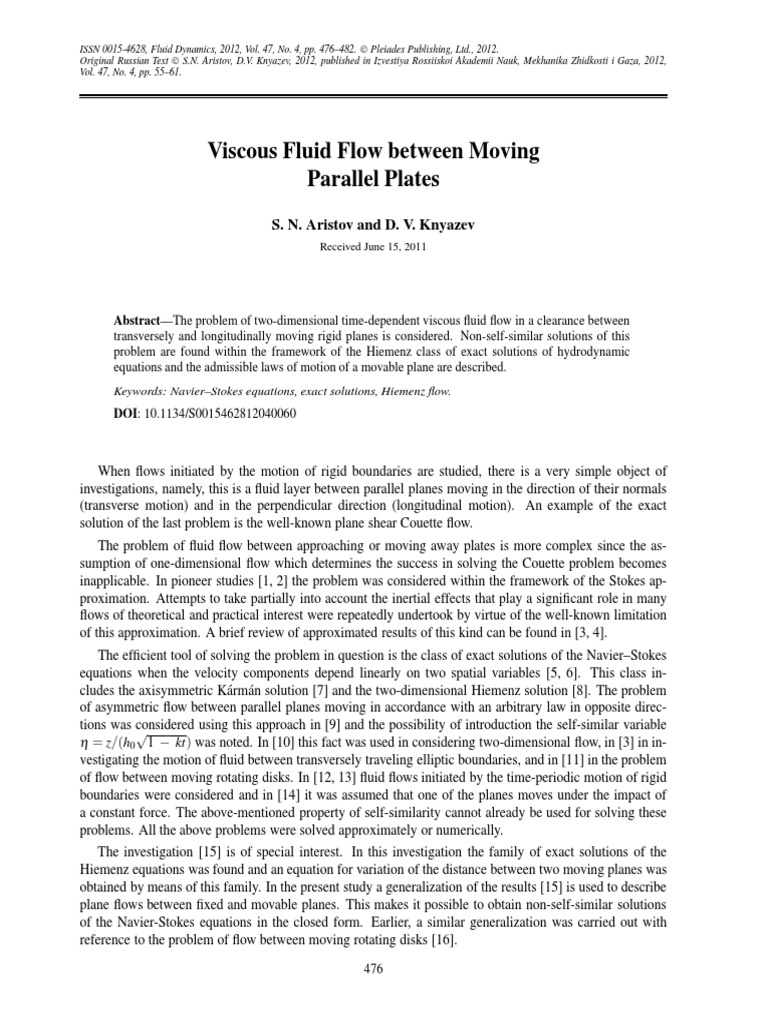 Viscous Fluid Flow Between Moving Parallel Plates | PDF | Navier–Stokes ...