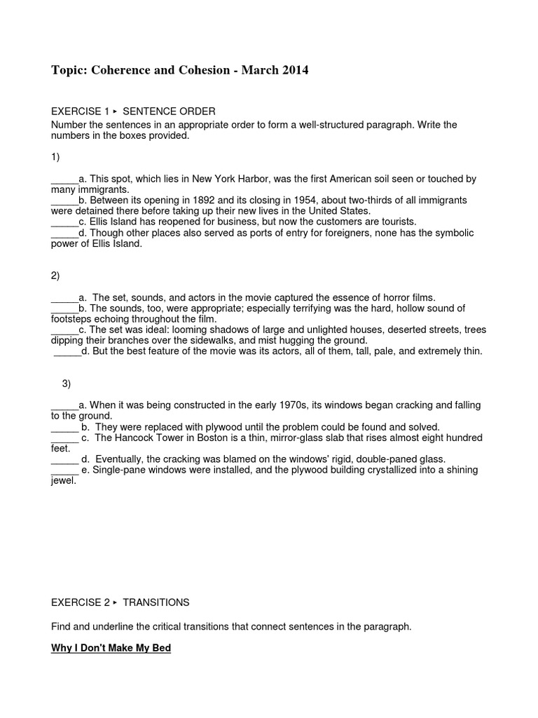 Coherence Cohesion Exercises | PDF | Foreign Language Studies