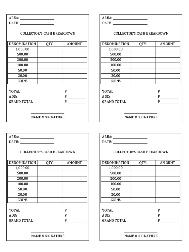 Cash Breakdown Reports from Multiple Revenue Collectors Detailing ...