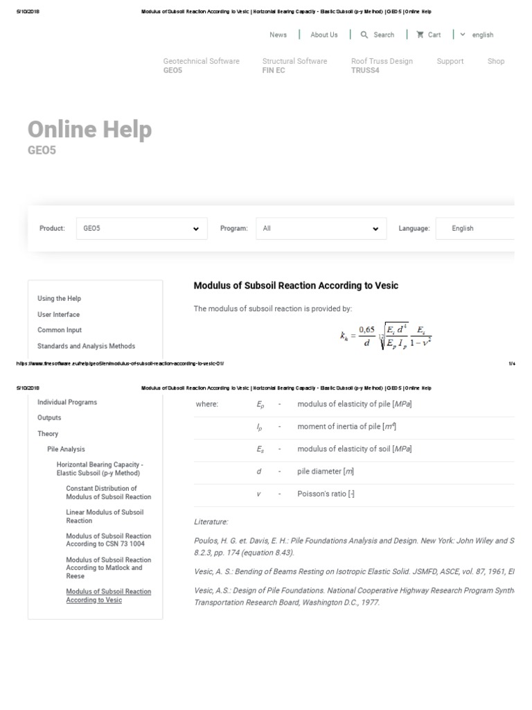 Modulus of Subsoil Reaction According To Vesic - Horizontal Bearing ...