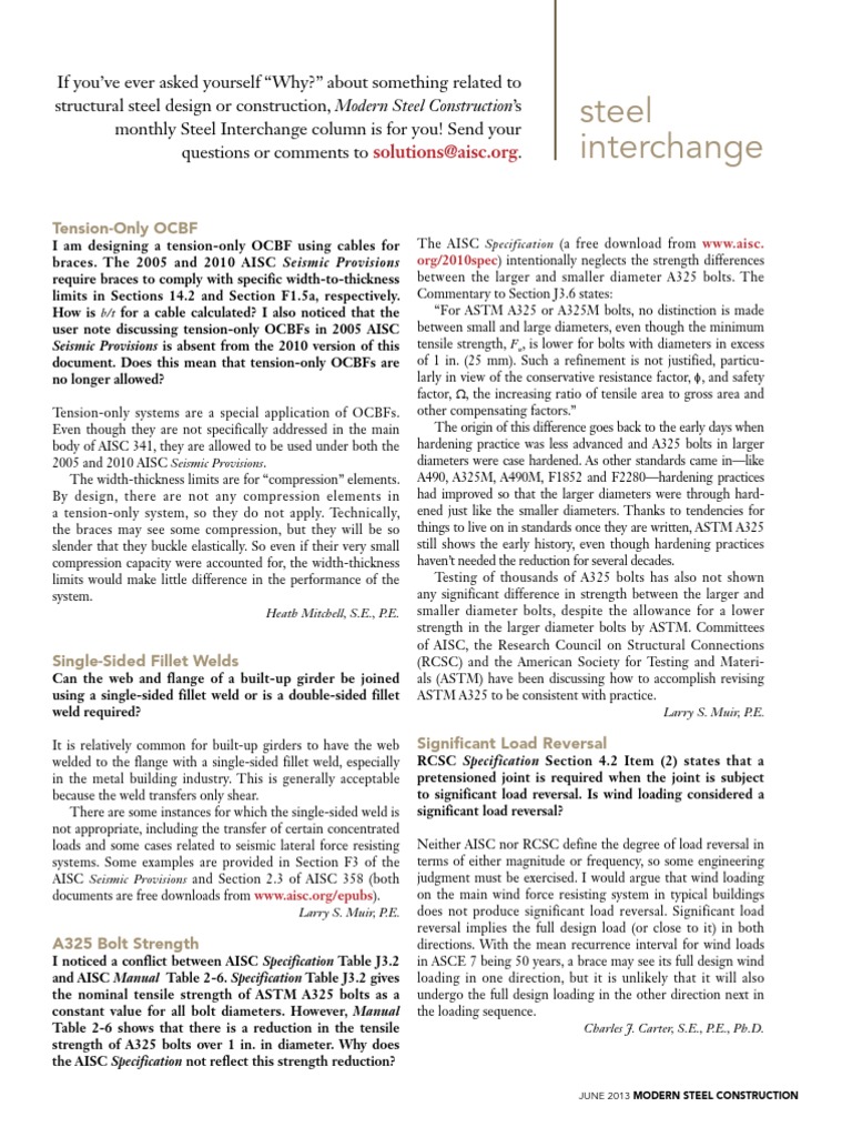 Steel Interchange: Tension-Only OCBF | PDF | Screw | Welding