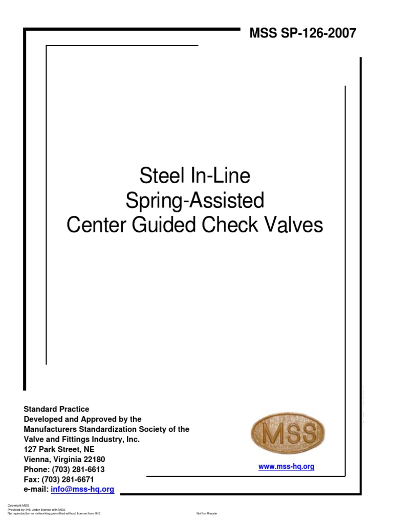 MSS SP-126 2007 Steel in Line Spring Assisted Center Guided Check ...