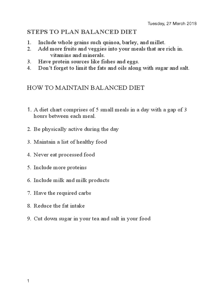 Steps To Plan Balanced Diet | PDF | Dietary Fiber | Diet & Nutrition