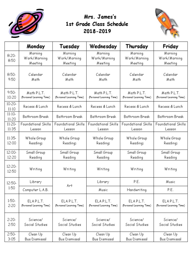 Mrs. James's 1st Grade Schedule 2018-2019 | PDF