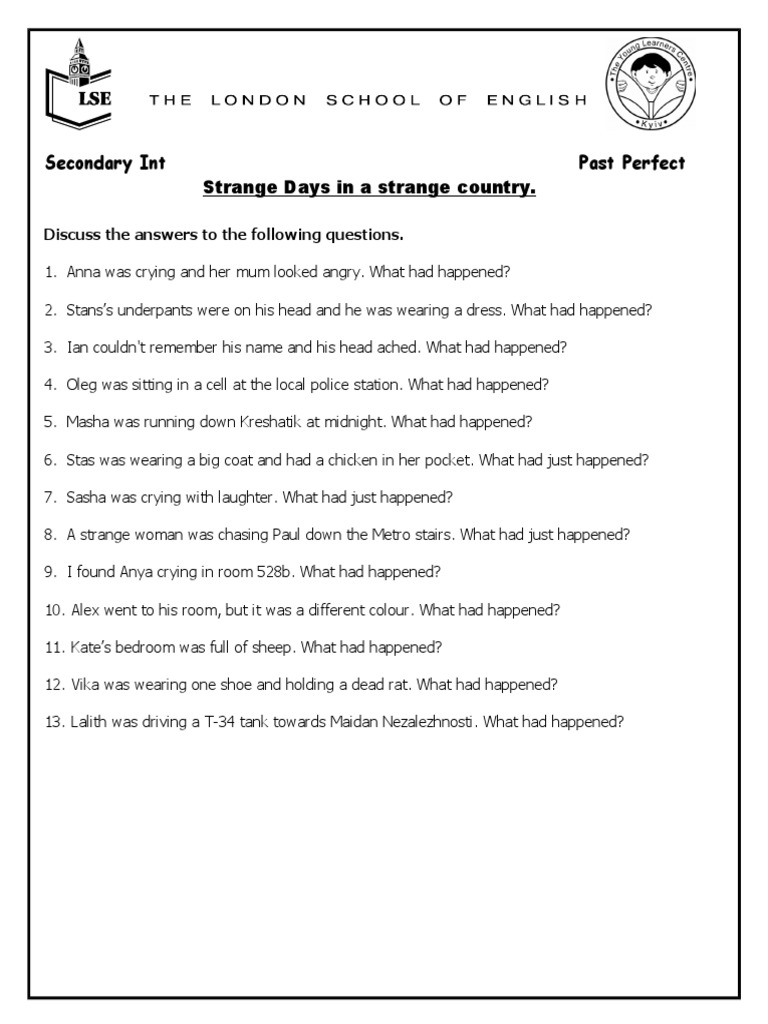 Past Perfect Speaking Activity | PDF