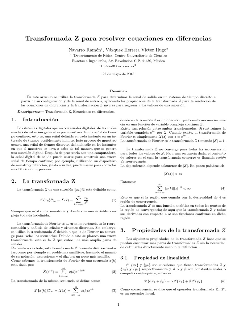 Transformada Z PDF | PDF | Muestreo (procesamiento de señal) | Objetos matemáticos