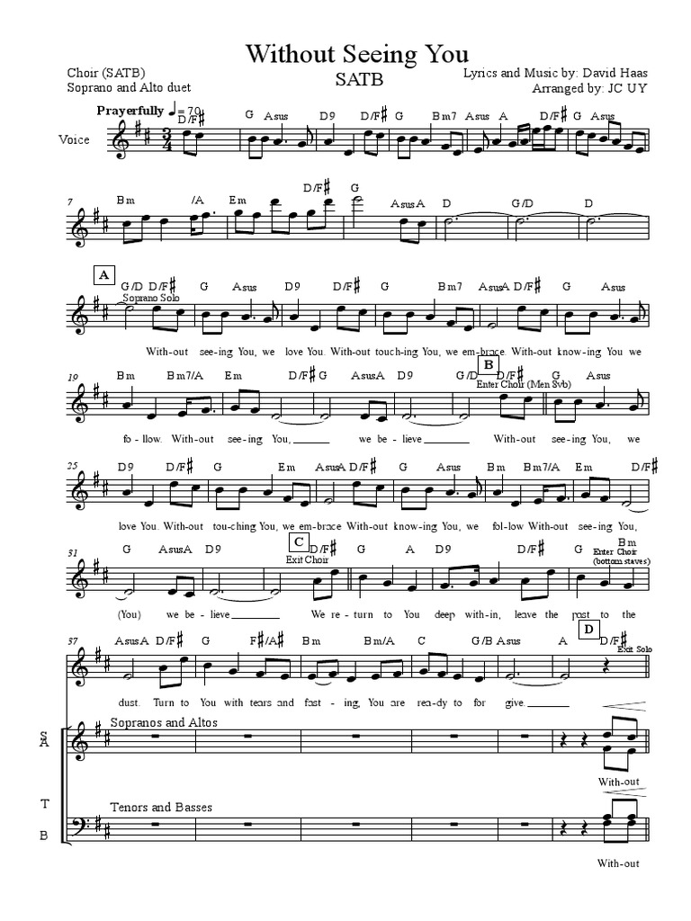 Without Seeing You: SATB Sheet Music | PDF | Human Throat | Music Theory