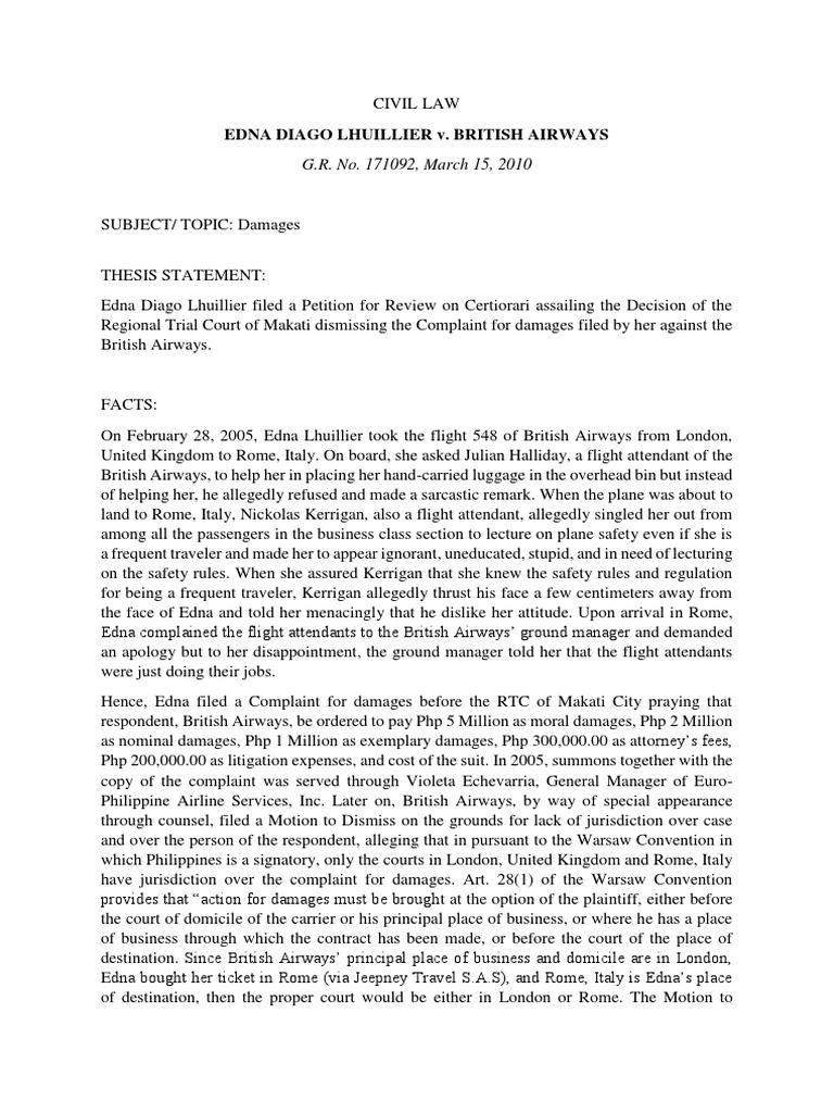 Edna Diago Lhuillier V. British Airways: G.R. No. 171092, March 15 ...